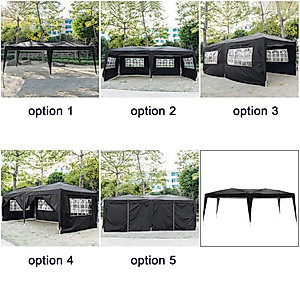 10x20 Ft Easy Pop up Canopy, Waterproof Party Tent, Adjustable Height Outdoor Gazebo w/ 6 Removable Sidewalls & 4 Windows for Patio Backyard Porch Garden Beach, Carry Bag Included (Black)