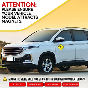 ASSURED SIGNS Baby On Board MAGNET for Car - 2 Pack, 5" by 5" - Essential Magnetic Sticker Sign for Bumper - Bright Yellow and Reflective - Best Safety Sign Accessories for Cars