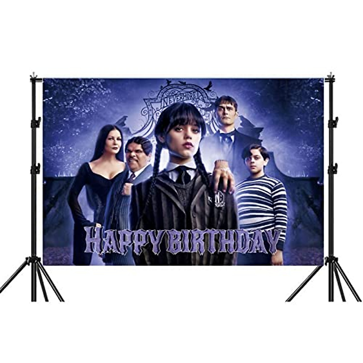Wednesday Addams Birthday Party Decoration Cloth Wednesday Addams Party Photo Background Kids Birthday Photography Background TV Show Poster Vinyl 5x3ft