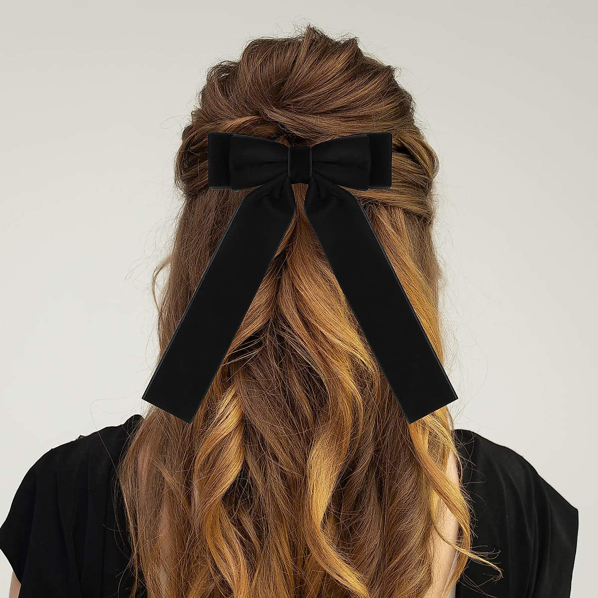 2PCS Handmade Velvet Bow Hair Clips, Headbands for Women Girls, Elegant Hair Ties Hair Styling Accessories, Hair Band Set, Gifts for Mom, Yoga Outdoor Headdress Decor, Black