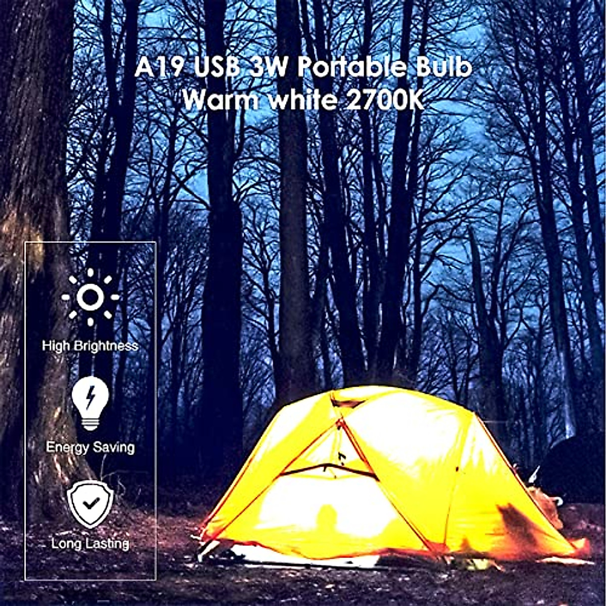 USB Camping Bulb Touch Switch Non Dimmable 3W 400lm Warm White LED Lantern for Fishing Boat Car Truck Camping, A19 Outdoor Portable LED Bulb, Emergency Light, Kids Bed Light, Night Light - 2 Pack