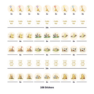 WEECUTES® Winnie Baby Shower Decorations Mini Kisses Stickers Classic Pooh Sticker Set Thank You Chocolate Labels 1st Birthday Party Favors 108 Pcs