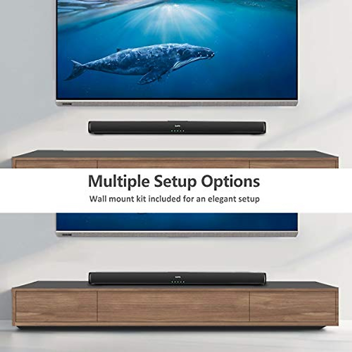 Saiyin Sound Bars for TV, Wired and Wireless Bluetooth 5.0 TV Stereo Speakers Soundbar 32’’ Home Theater Surround Sound System Optical/Coaxial/RCA Connection, Wall Mountable