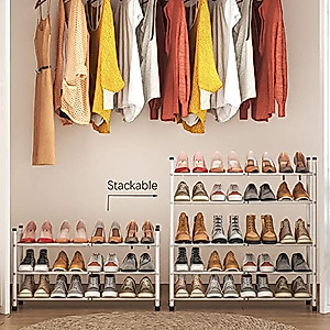 TZAMLI 3-Tier Stackable Closet Shoe Rack Organizer, Expandable and Adjustable Metal Shoes Shelf Storage Small Shoe Rack for Entryway Dorm, White
