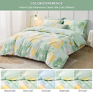 SAPHREAS California King Size Green Floral Duvet Cover Set 4pcs Comforter Cover Set with Fitted Sheet 1 Duvet Cover 98"x104" 1 Fitted Sheet 2 Pillow Shams(No Comforter)