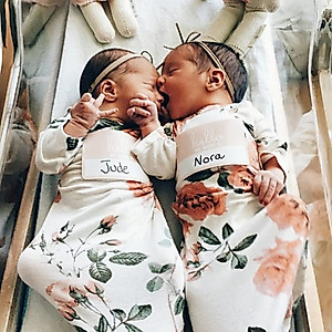 Giggle Angel Newborn Baby Sleeper Gown Infant Knotted Gown Baby Girl Long Sleeve Gowns Coming Home Outfits Hat Set 0-3 Months (Inkgreen)