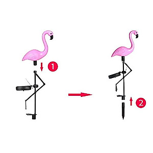 AUSUKY Solar Powered Pink Flamingo Ornament Garden Outdoor Light Lawn Landscape Lamp (1 Solar Panel Control 3 Light)