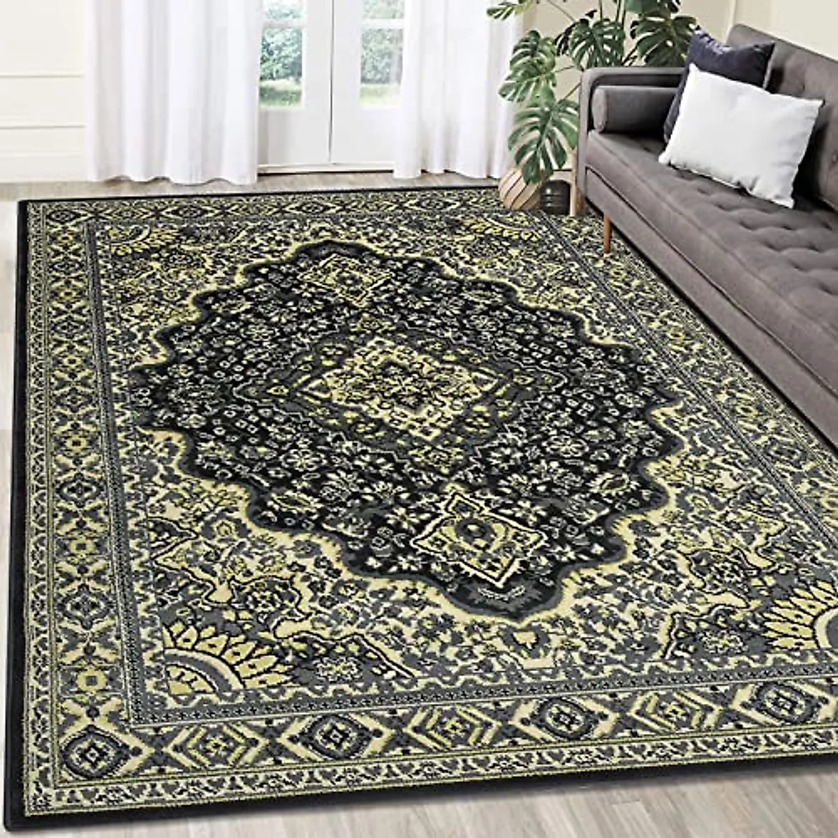 COZYLOOM 8x10 Area Rug Indoor Living Room Bedroom Large Area Rug Medallion Collection Area Rug Non-Shedding Oriental Traditional Area Rug, Grey
