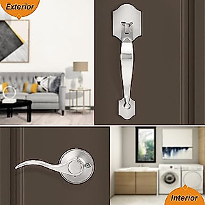 Probrico Camelot Trim Lower Half Front Entry Handleset, Passage Lock Grip Handle with Wave Lever, Keyless Door Locks Brushed Nickel, Interior and Exterior Entrance Passage Lock