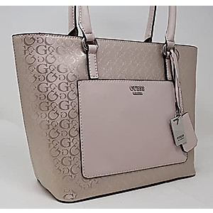 GUESS Women's Rose Dust Rose Gold Patent Logo Debossed Tote Bag Handbag Purse