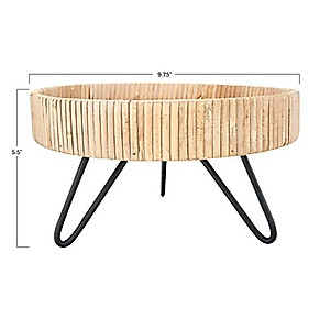 Creative Co-Op 9.75" R Decorative Woven Rattan Metal Clothespin Feet Pedestal, 9.75" x 5.5", Beige