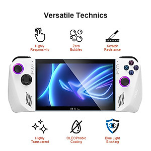 Qwiizlab 2 Pack Screen Protector for ASUS ROG Ally X/ROG Ally Handheld 7 inch 2023, Tempered Glass, 9H Hardness, Scratch Resistant, Anti-Fingerprint, Anti Glare, Blue Light Block