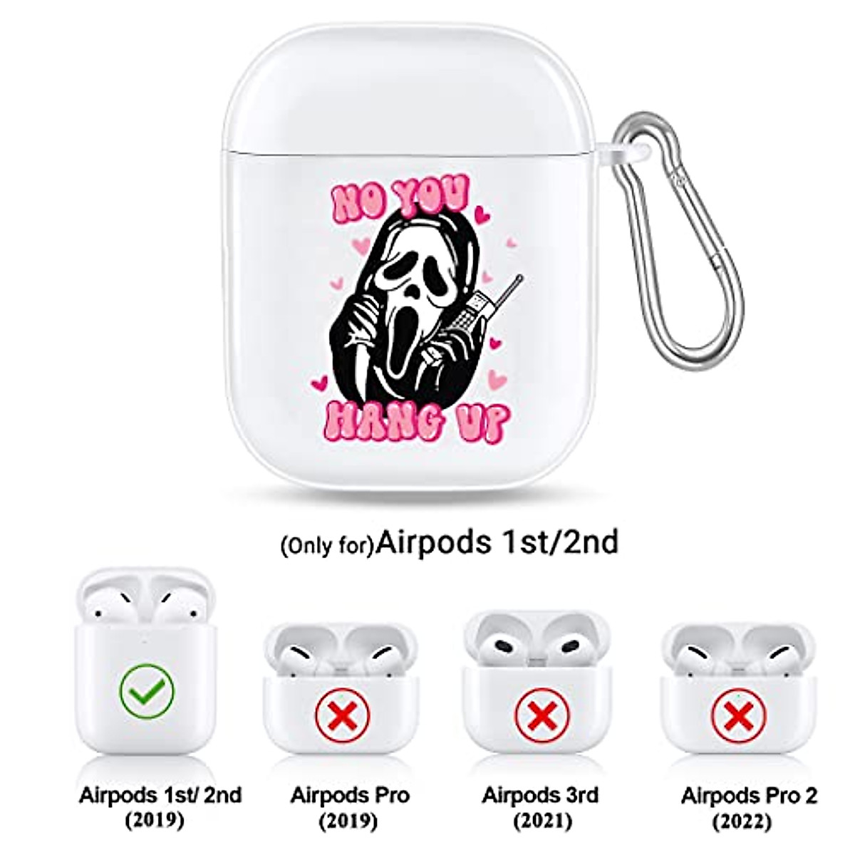 Case for Airpod Case 2nd Generation,Ghostface Scream Airpods Case Cute,Cute Airpod Case 1st Generation,Clear Funny Airpod Case Cover with Keychain for Women Girls (Scream 1st/2nd Case)