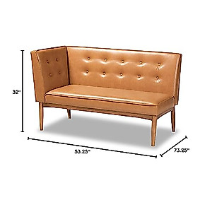 Baxton Studio Arvid Mid-Century Modern Tan Faux Leather Upholstered and Walnut Brown Finished Wood 2-Piece Dining Corner Sofa Bench