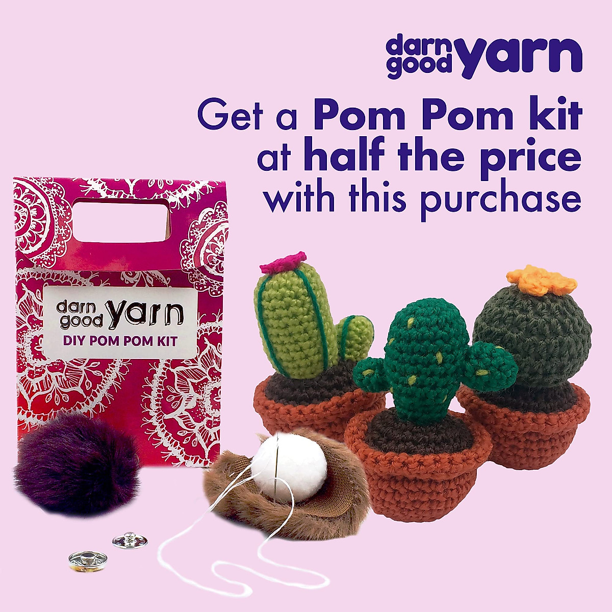 Darn Good Yarn - Crochet kit for Beginners to Intermediate | Cactus DIY Crochet Amigurumi - Crochet Kit Include Pattern, Yarn, Crochet Hook, Stuffing and Knitting Needles
