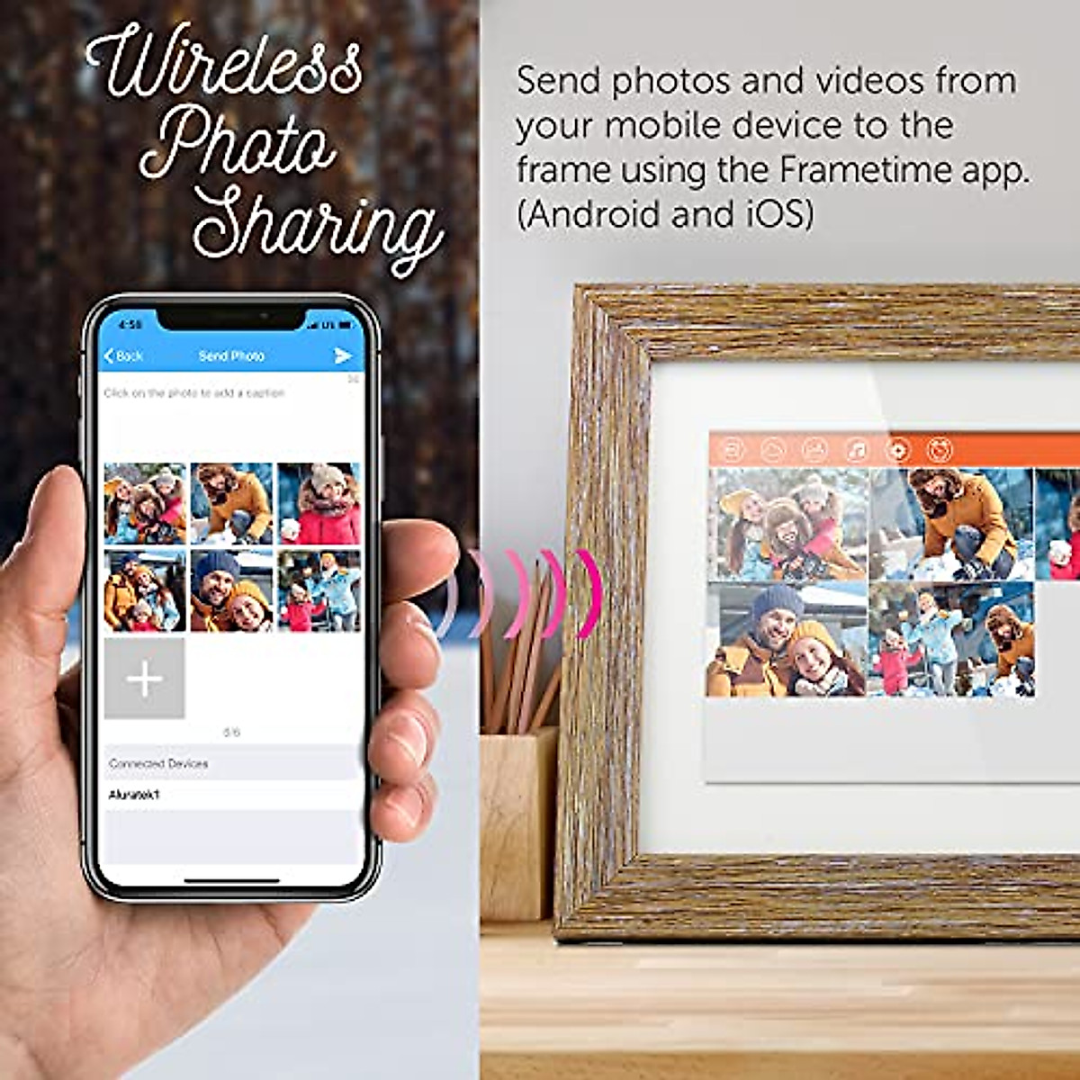 Aluratek 10" WiFi Distressed Wood Digital Photo Frame with Touchscreen and 16GB Built-in Memory, USB/SD/SDHC Supported, Built-in Clock & Calendar, Easy Setup for Wireless Photo Viewing - ASHDPF10F