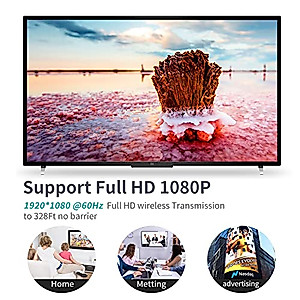 Wireless HDMI Transmitter and Receiver with Loopout, MT-VIKI Wireless HDMI Extender 300ft for Streaming Video/Audio from Laptop, PC, Smartphone to HDTV/Projector
