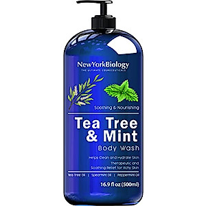 New York Biology Tea Tree Mint Body Wash for Men and Women - Moisturizing Body Wash Helps Fight Athletes Foot, Itchy Skin, Jock Itch, Toenail Fungus, Ringworm, Body Odor, Acne and Eczema - 16.9 Fl Oz