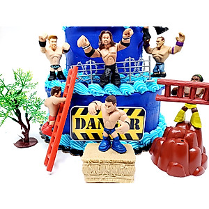 Wrestler Rumblers Wrestling Action Cake Topper With Random Wrestler Figures And Accessories (Unique Design)