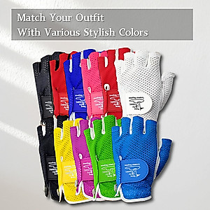 XEIRPRO New Lady Classic Women's Black Half Finger Golf Gloves - Tacky & Breathable Women's Golf Gloves Weather - Worn on Left (Black/Black, Small)