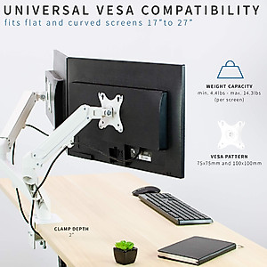 VIVO Articulating Dual 17 to 27 inch Pneumatic Spring Arm Clamp-on Desk Mount Stand, Fits 2 Monitor Screens with Max VESA 100x100, White, STAND-V102OW