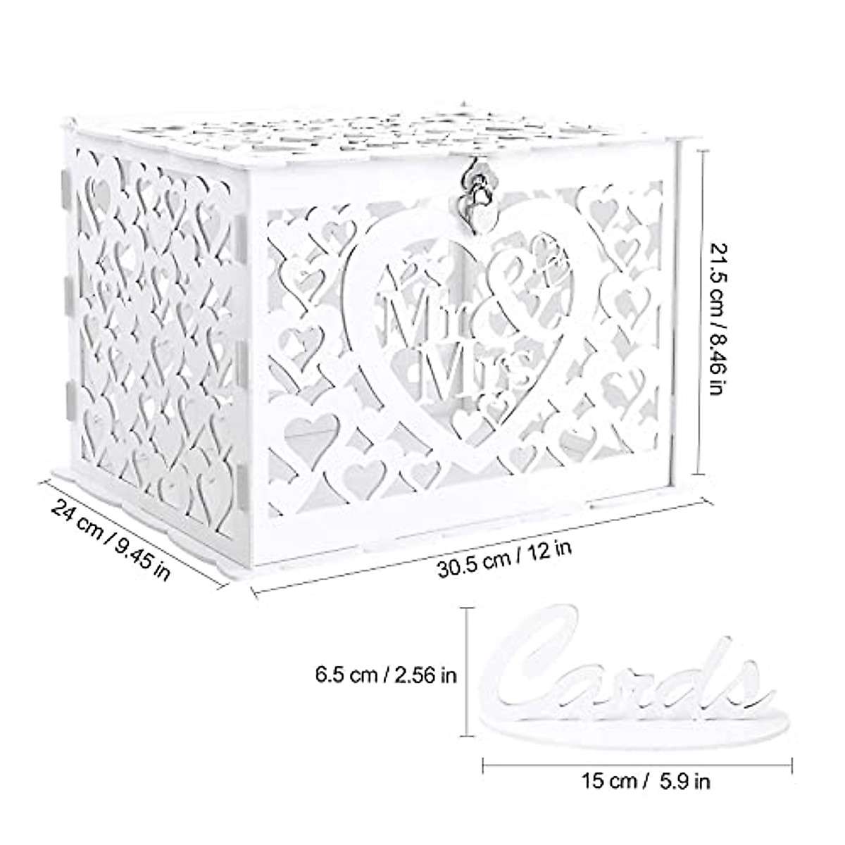 Ywlake Wedding Money Box Holder with Sign, Large Rustic Wood Wooden DIY Envelope Gift Post Card Boxes with Lock Slot for Reception Anniversary Graduation Birthday Party Parties (Mr & Mrs, White)
