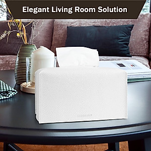 2Pcs Tissue Box Cover Holder, Rectangular with Bottom Belt - PU Leather Tissue Cover Decorative Organizer for Tabletop, Bathroom, Car, Office,9.5X5X5 Inch - White