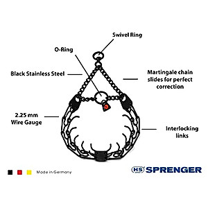 Herm Sprenger Black Stainless Steel Prong Dog Training Collar with Swivel Ultra-Plus Pet Pinch Collar No-Pull Collar for Dogs Anti Pull Training Collar Made in Germany 2.25mm x 16in