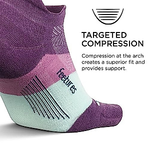 Feetures Elite Max Cushion No Show Tab Ankle Socks - Sport Sock with Targeted Compression - Peak Purple, M (1 Pair)