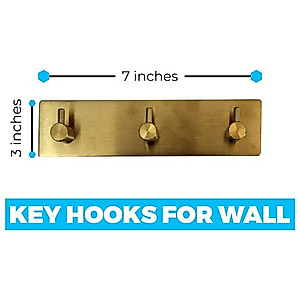 Key Hooks for Wall, Key Holder for Wall Decorative with 3 Key Hooks, Coat Hanger, Purse Hanger, Towel Hook, Easy Mount Key Hangers for Wall, Entryway, Bathroom, Living Room, Kitchen (Gold Finish)