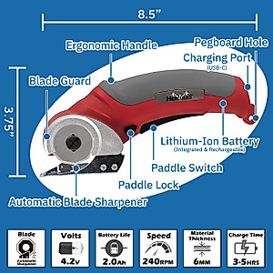 Hercules Cordless Electric Rotary Cutter, the Powerful and Versatile Electric Scissors Built for Cutting Fabric, Cardboard, Plastic, Leather, Vinyl, Carpet and Much More