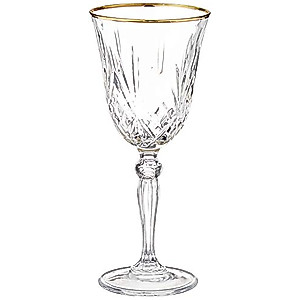 Lorren Home Trends Siena Collection Crystal White Wine Glass with Gold Band Design, Set of 4,6 fl oz