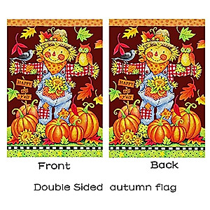 Fall House Flags Double Sided Autumn Flag Scarecrow Harvest Pumpkin Yard Decorations Happy Fall Garden Flags 28 x 40 Inch Large Fall Yard Flags with 2 Grommets