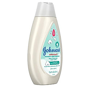 Johnson's CottonTouch Newborn Baby Wash & Shampoo with No More Tears, Sulfate-, Paraben- Free for Sensitive Skin, Made with Real Cotton, Gently Washes Away Dirt & Germs, 13.6 fl. oz, Pack of 3