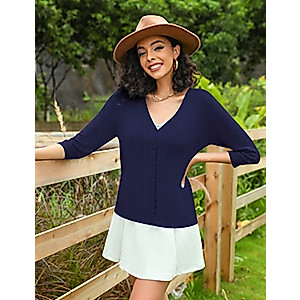 iClosam Summer Cardigans for Women Lightweight Work V Neck Knitted Cardigan 3/4 Sleeve Shrug Sweater Navy Blue