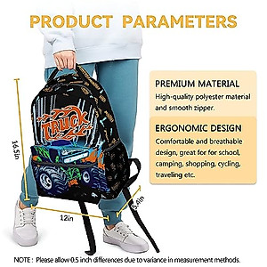 NICEFORNICE Truck Backpacks Kids - 16 Inch Fashion Backpack for School - Black Lightweight Bookbag for Boys