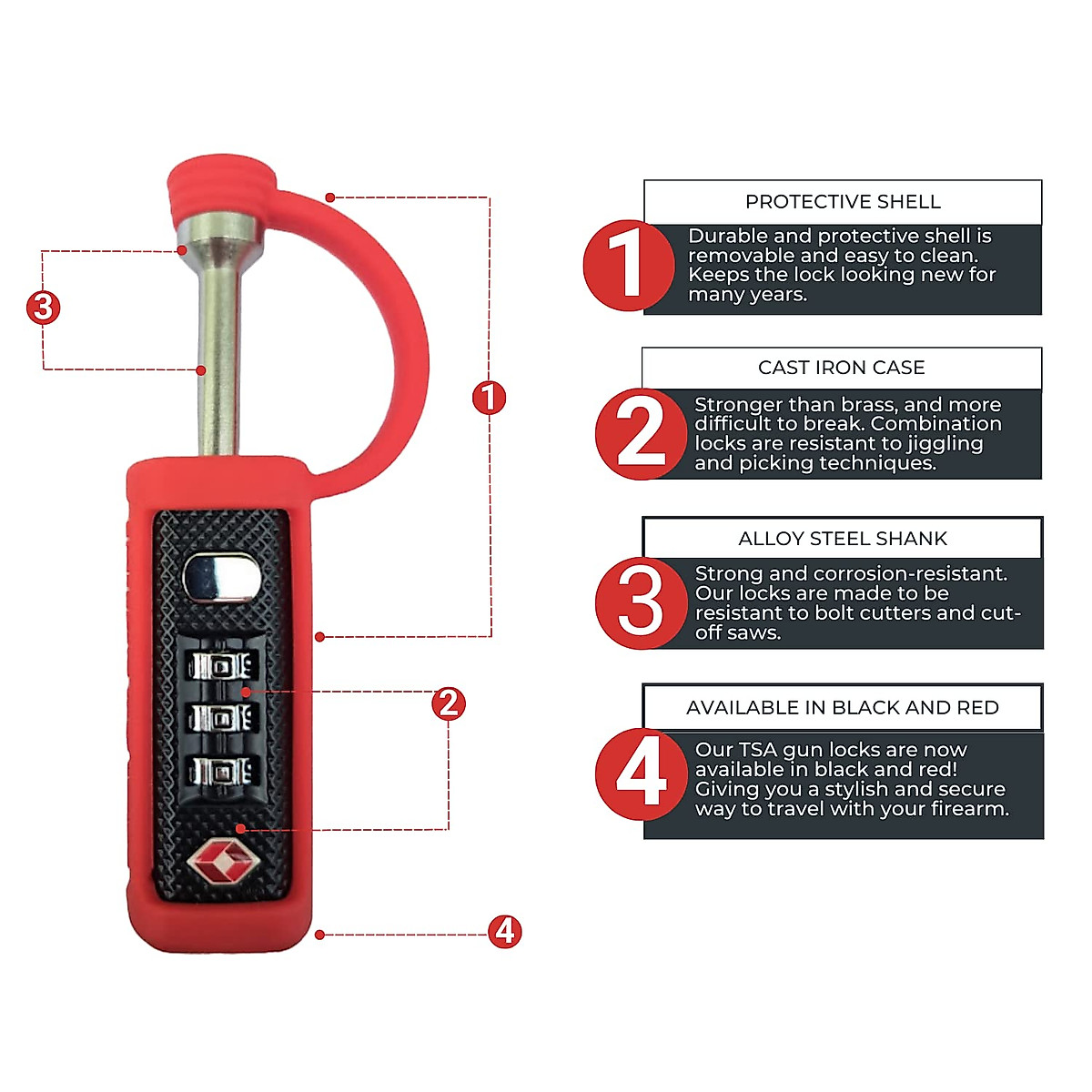 9mm TSA Approved Hard Lockable Gun Case for Pistol Revolver and Handgun | 12.3” inches x 10.5” Airline Compliant Locking & TSA Approved Protective Rubber Sleeve & Cut-Resistant MonoShaft Tactical Gun