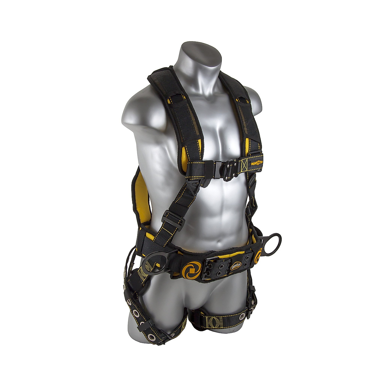 Guardian Fall Protection 21032 Cyclone Construction Harness with QC Chest/TB Leg/TB Waist Belt/Side D-Rings, Black/Yellow XX-Large