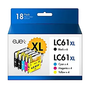 ejet LC61 LC-61 Compatible Ink Cartridges 18 Pack High Yield Ink Replacement for Brother LC61 Ink Cartridges for MFC Series: 490CW 495CW 6490CW 5890CN J140W (6 Black, 4 Cyan, 4 Magenta, 4 Yellow)