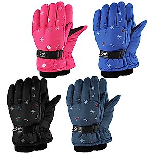 Hicarer 4 Pairs Winter Gloves for Kids Waterproof Snow Ski Gloves Warm Unisex Camouflage Clothes for Cold Weather Girls Boys Children(Dark Blue, Pink, Black, Blue,4-8 Years Old)