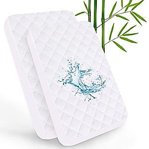 Waterproof Bassinet Mattress Pad Cover, Fits 20.5" x 35" Dream On Me Traveler/Seashell, AMKE 3 in 1, Besrey, TCBunny, Baby Joy, Bellababy Bedside Sleeper, 2 Pack, Ultra Soft Bamboo Terry Surface