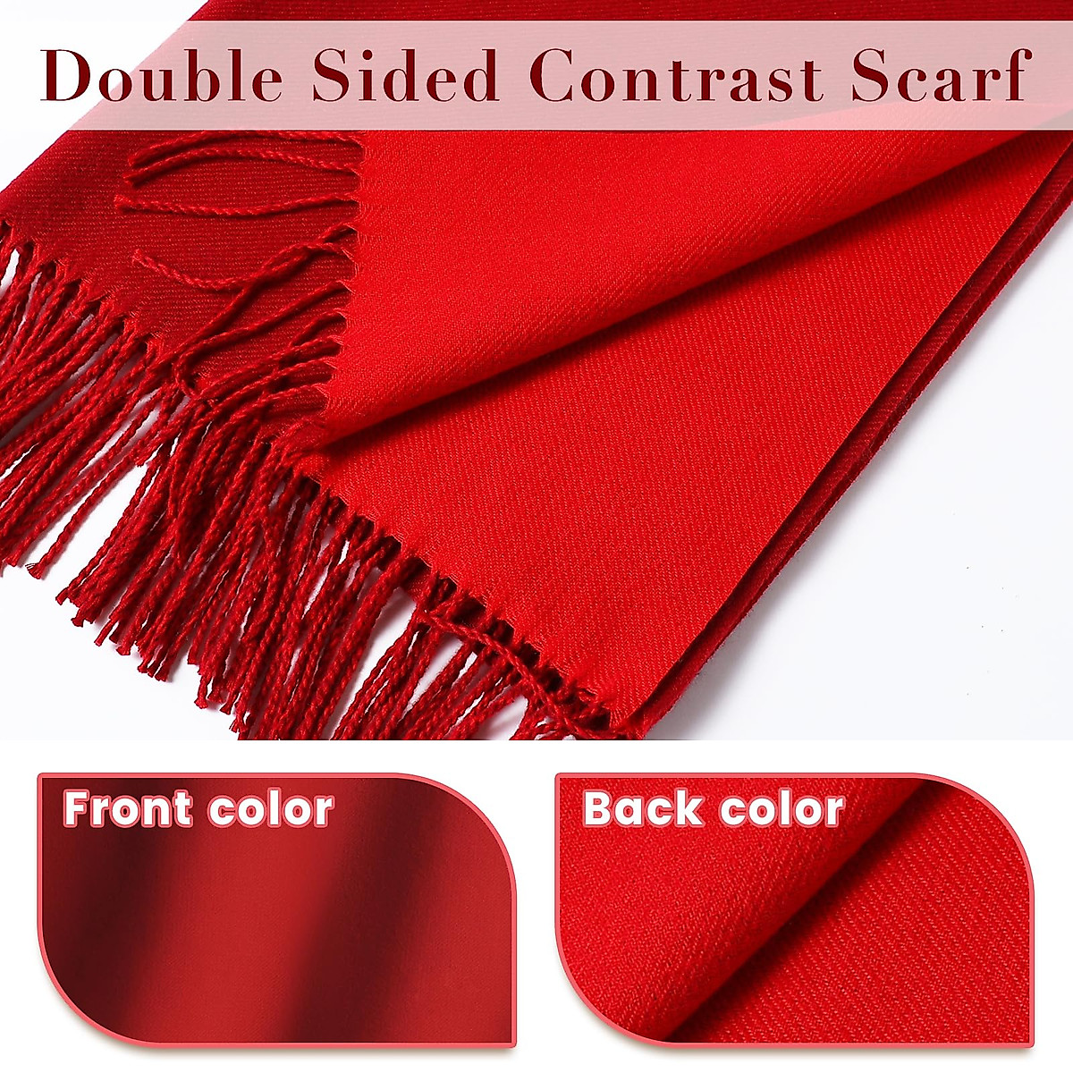 maamgic Womens Cashmere Feel Scarf Large Pashmina Shawls and Wraps Light Blanket Scarf for Evening Dress Warm Daily Travel Office Red and Dark Red