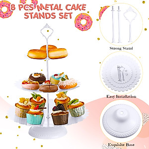 8 Pcs Cake Stands Set Metal Dessert Table Display Tiered Cupcake Holder Candy Donut Fruit Plate Cake Serving Tray Candlestick Display Treats Serving Tower for Wedding Birthday Party Decor (White)