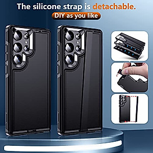 MOZOTER Samsung Galaxy S23 Ultra Case: Military-Grade Protection, Non-Slip Heavy-Duty Cover, Camera Lens Protectors & Silicone Strap - 6.8" Black