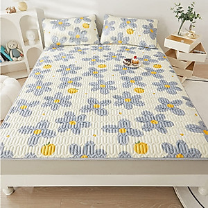 Latex Sleeping Mat Soft Breathable Skin Friendly Cooling Mattress Topper Pad with 2 Pillowcase for Summer (Type 1 Sleeping Mat 150x200cm / 59.1x78.7in)