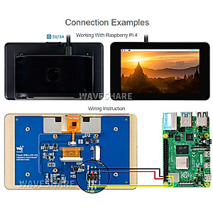 waveshare 7inch DSI LCD with Protection Case, 1024x600 Touch Screen for Raspberry Pi 4 Model B, IPS Display Toughened Glass Capacitive Monitor 5-Points Touch Driver Required