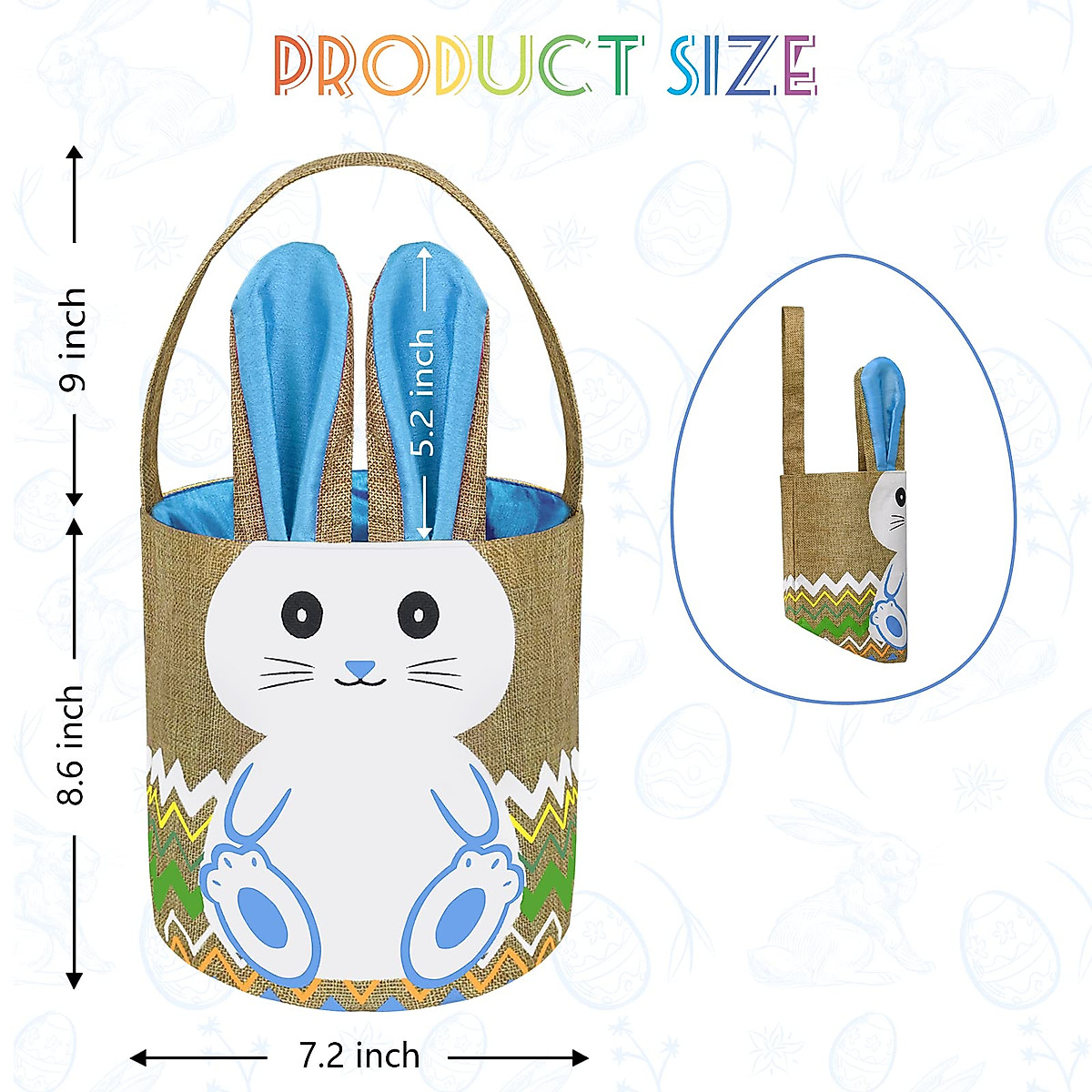 Yoochee 2 Pack Easter Baskets, Easter Basket Gifts for Kids, Personalized Bunny Easters with Cute Rabbit Ears, Egg Hunt Easter Buckets Bags for Boys and Girls, Empty Imitation Linen Basket Party Gift