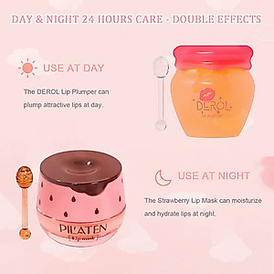 SWETIYOU Lip Plumper Lip Mask Set, Lip Plumper Gloss Lip Injection, Strawberry Propolis Moisturizing Lip Sleeping Mask, Hydrating & Prevention Dry and ed Lip Scrubs Exfoliator (Ginger and Strawberry)