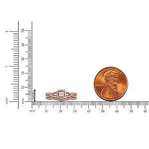 DZON IGI Certified 10k Rose Gold 3/8CT TDW Princess & Round Cut Diamond Halo Engagement Ring Set Love Gift for Women (I-J, I2)