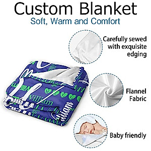 SIMIEEK Custom Blanket Personalized with Name Text, Customized Flannel Throws Blankets for Adults Kids Birthday Valentines Day Gift, 30x40 Inches Inches, Navy